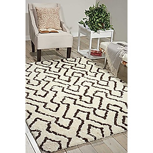 Nourison Galway Shag Ivory/Chocolate 5' x 7' Area-Rug, Easy-Cleaning, Non Shedding, Bed Room, Living Room, Dining Room, Kitchen (5x7)