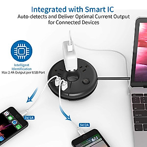 Extra Long Extension Cord Bundle, NTONPOWER Flat Plug Power Strip with USB Ports 3 Outlets, Compact Desktop Charging Station with Switch for Home, Office, TV, Nightstand, Dorm Room Essentials, Black