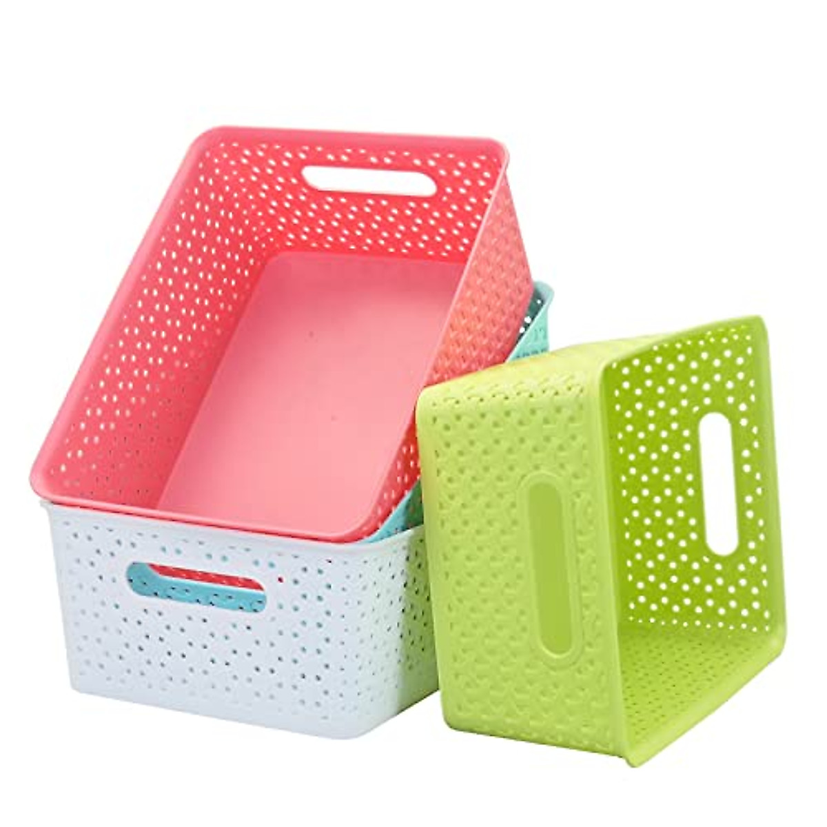 Jekiyo Plastic Storage Basket with Handles, Plastic Organizer Bins, 4 Packs