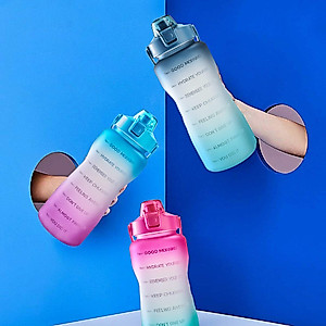 EYQ 64oz Leakproof Free Drinking Water Bottle with Motivational Time Marker BPA Free for Fitness, Gym and Outdoor Sports (Pink/Green Gradient)