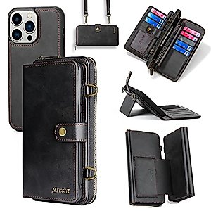 Misscase Compatible with iPhone 12 Pro Max Wallet Case,Multi-Function Wallet Case,2 in 1 Detachable Magnetic Wallet Case with Card Holder,PU Leather Kickstand Flip Cover with Lanyard Black