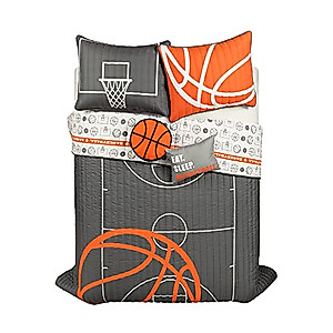 Lush Decor Basketball Game Reversible Oversized 5 Piece Quilt Set - Cozy & Soft Kids Sports Themed Bedding Set - Full/ Queen, Charcoal
