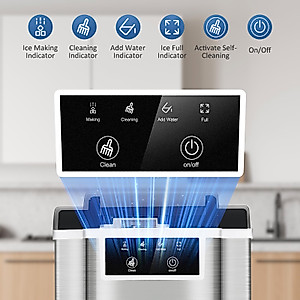 JINJUNYE Nugget Ice Maker Countertop, 38LBS/Day, Self Cleaning, Soft Chewable Pellet Ice Machine, Portable Crushed Ice Makers for Home, Kitchen, Stainless Steel