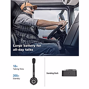 Sanfant Trucker Bluetooth Headset, V5.0 Bluetooth Headset with Microphone Noise Canceling, 18hr Talktime Wireless Headset with Standing Dock, Car Bluetooth Headset for Cell Phone/Laptop/Tablet