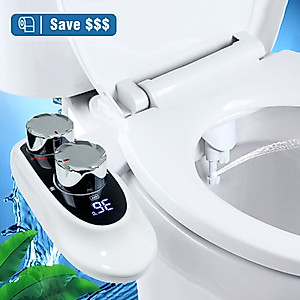 2-in-1 Bidet Attachment for Toilet with Handheld Bidet Sprayer, Temperature Display Hot & Cold Water Non-Electric Frontal & Rear Wash Bidet Attachment, Self-Cleaning Dual Nozzle & Adjustable Pressure