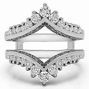 TwoBirch 0.98 Ct. Filigree Vintage Wedding Ring Guard in Sterling Silver with Brilliant Moissanite (Size 8)