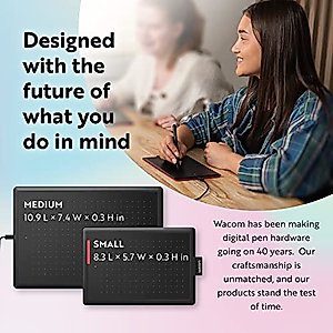 One by Wacom Small Graphics Drawing Tablet 8.3 x 5.7 Inches, Portable Versatile for Students and Creators, Ergonomic 2048 Pressure Sensitive Pen Included, Compatible with Chromebook Mac and Windows