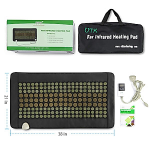 UTK Far Infrared Heating Pad for Back, Full Back Infrared Heating Pad, Weight Heating pad with132 Jade & 54 Tourmaline Stones,160 Watt Fast Heat Up, Larger Size:21x38 Inches