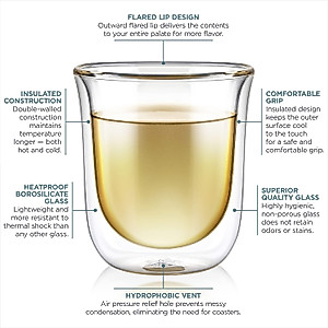 Teabloom Tulip Insulated Glasses for Tea, Espresso and Other Beverages - Double Walled Heatproof Glass Maintains Drinks Hot/Cold, 6 oz (Set of Two)