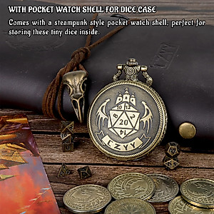 DND 6mm Micro Polyhedral Dice Set with Pocket Watch Shell Case Perfect for Dungeons and Dragons, Tabletop RPG and Cards Board Games (Bronze)