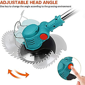 Cordless String Trimmer, 21V Grass Trimmer with Wheels, Edger Lawn Tool,Electric Weed Lawn Eater Edger Grass String Trimmer Cutter Portable with 2 Batteries (Blue)
