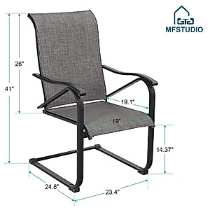 MFSTUDIO Outdoor Sling Dining Chair, 2 PCS Heavy Duty Spring Motion Patio Dining Chair, Tan Color, 300LBS