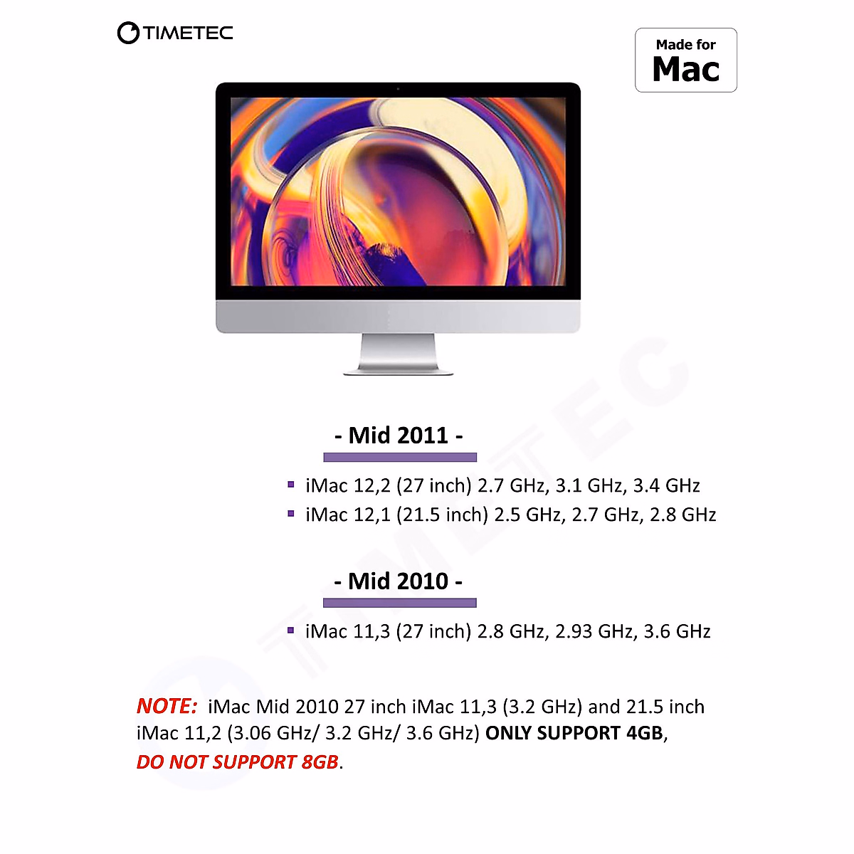 Timetec 32GB KIT(4x8GB) Compatible for Apple DDR3 1333MHz PC3-10600 CL9 for iMac (Mid 2010 27 inch, Mid 2011 21.5/27 inch) SODIMM Memory Module MAC RAM Upgrade for iMac 11,3 / iMac 12,1 / iMac 12, 2