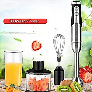 MXJCC 5-In-1 Immersion Blender Hand Blender, 800W 2-Speed Powerful Stainless Steel Stick Blender with Milk Frother,Egg Whisk, Chopper and with Lid (Color : Black)