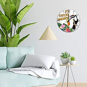 Autravelco Wooden Wall Clock Round Silent Non-Ticking It's Five O'clock Somewhere Beautiful Wall Clocks Tiki Bar Pool Hot Tub Luau Wooden Wall Decor for Nursery Patio Cabin 10 Inch