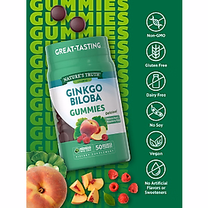 Nature's Truth Ginkgo Biloba Gummies | 100mg | 50 Count | Peach Raspberry Flavor | Vegan, Non-GMO & Gluten Free Extract Supplement