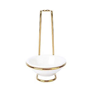 Zerodeko 1 Set Standing Spoon Rest, Upright White Ceramic Single Ladle Cooking Utensil Holder, Vertical Drip Catcher Dish with Stainless Steel Stand for Kitchen Counter