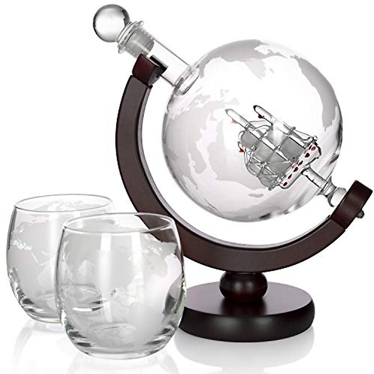 Atterstone Whiskey Decanter Set Globe Decanter Whiskey Decanter Sets for Men Decanter Globe Set Great Gift Bourbon decanter Scotch Decanter Sets 850 ml Includes 2 Glasses Whisky funnel