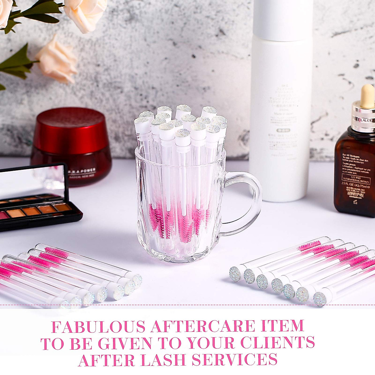 60 Pieces Mascara Wand Tube Set 30 Diamond Empty Eyelash Brush Tubes Spoolies 30 Mascara Wand Lash Extension Brushes Applicators Makeup Tools (110 mm, Iridescent)