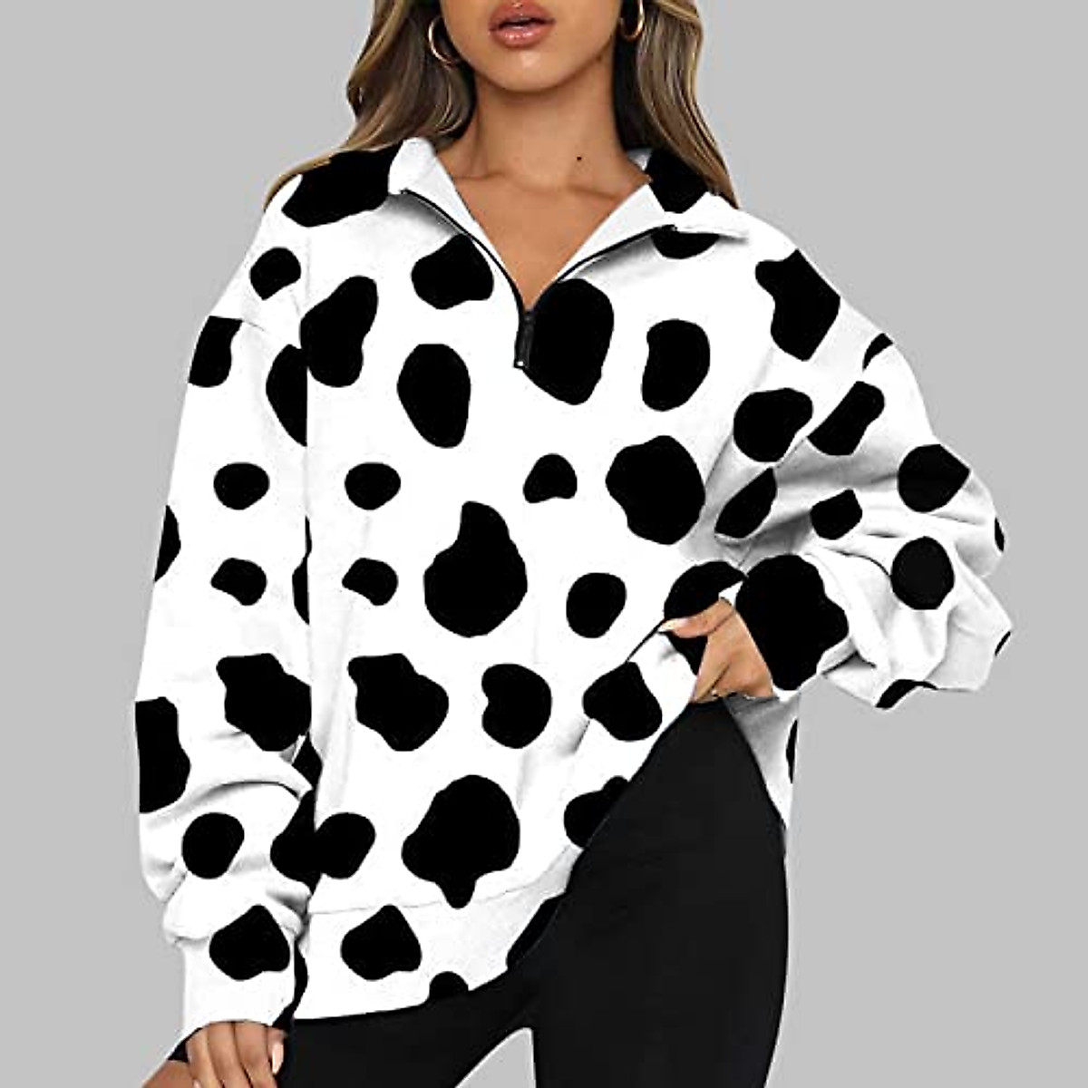 Fashion Women Casual Print Lapel Neck Long Sleeve Loose T-Shirt Blouse Pullover Tops