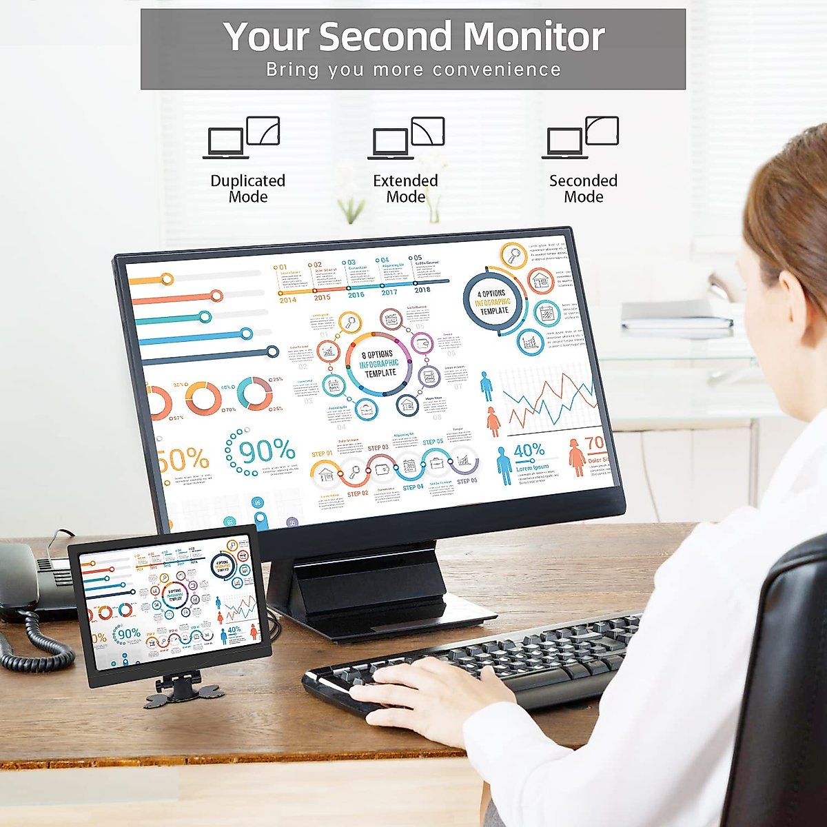 HMTECH 10.1 Inch HDMI Monitor 1280X800 Portable HD VGA Monitor LCD IPS Screen w/Dual-Speaker for Raspberry pi/PC/Laptop/TV/Camera/Gaming
