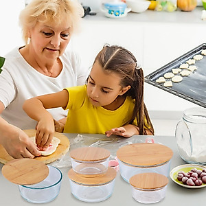 Wooden Replacement Lid Compatible with Pyrex Glass Bowls Round 2Cup，4 Cup，7Cup Round Storage Reusable Covers Compatible with Pyrex Container Durable Food Storage Lids（6 pack）