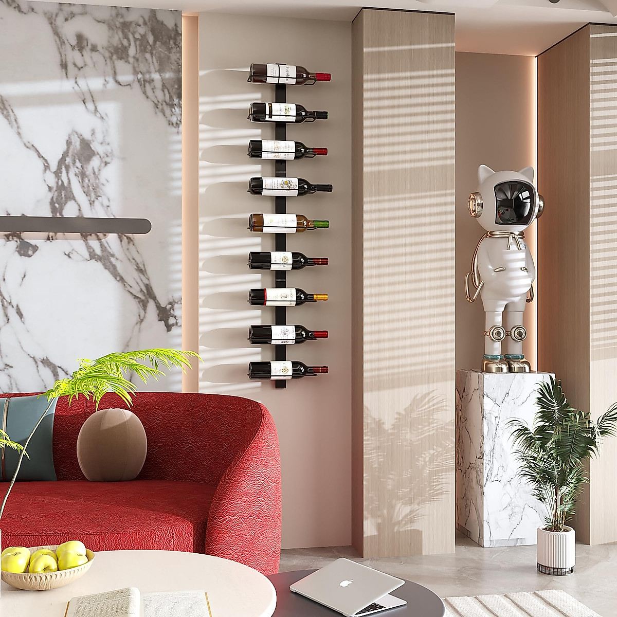 C&AHOME Wall Mounted Wine Rack, 9 Bottle Wall Mounted Wine Rack, Adjustable and Separable Metal Hanging Wine Bottle Holder, Freely Wall Wine Rack for Kitchen Pantry Bar Wine (1)