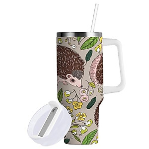 RPLIFE Adorable Hedgehogs Vintage Tan Coffee Tumbler, Stainless Steel Mug, Insulated Tumbler, Tumblers for Women