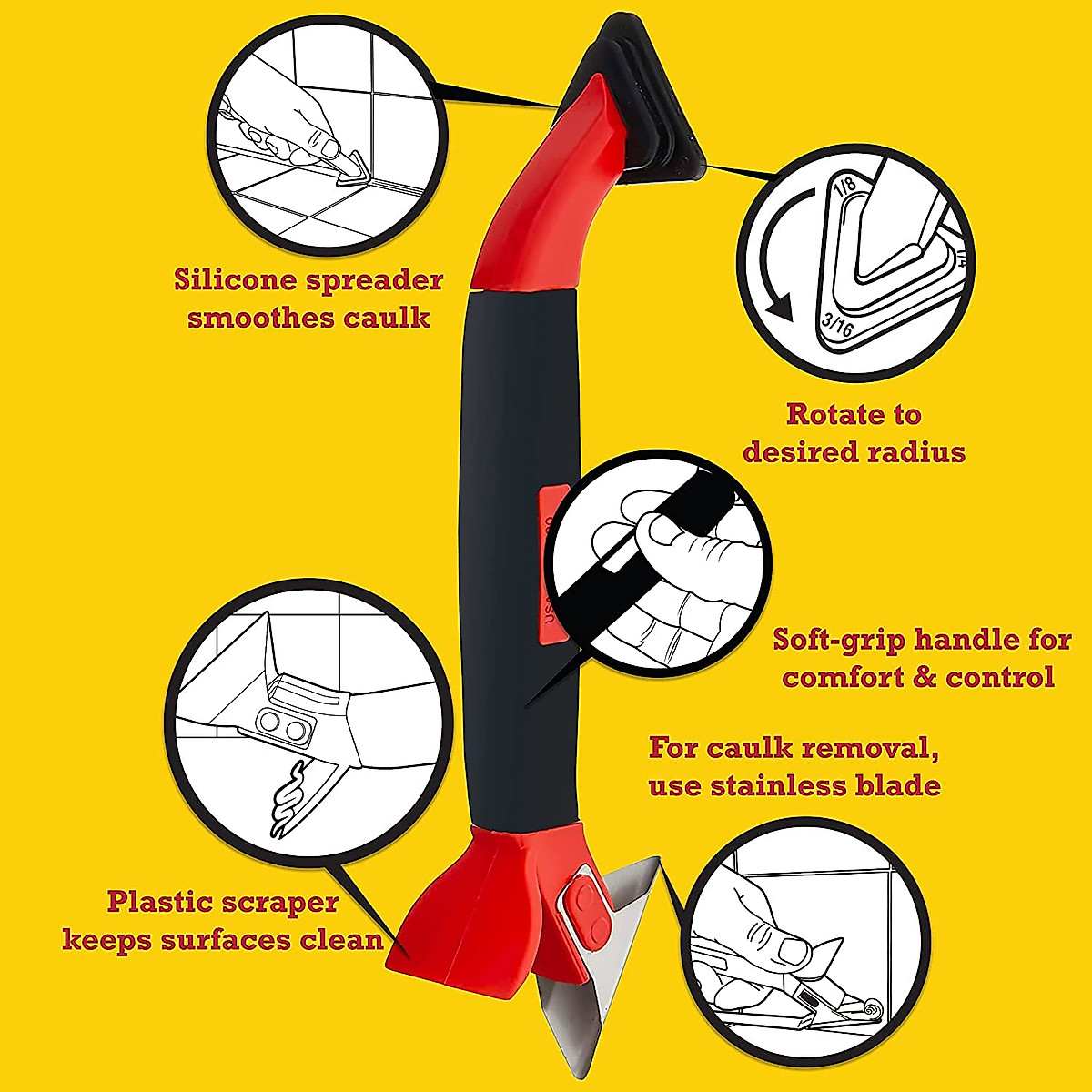 Amazon Basics 3-IN-1 Caulk Tool for Removal and Application