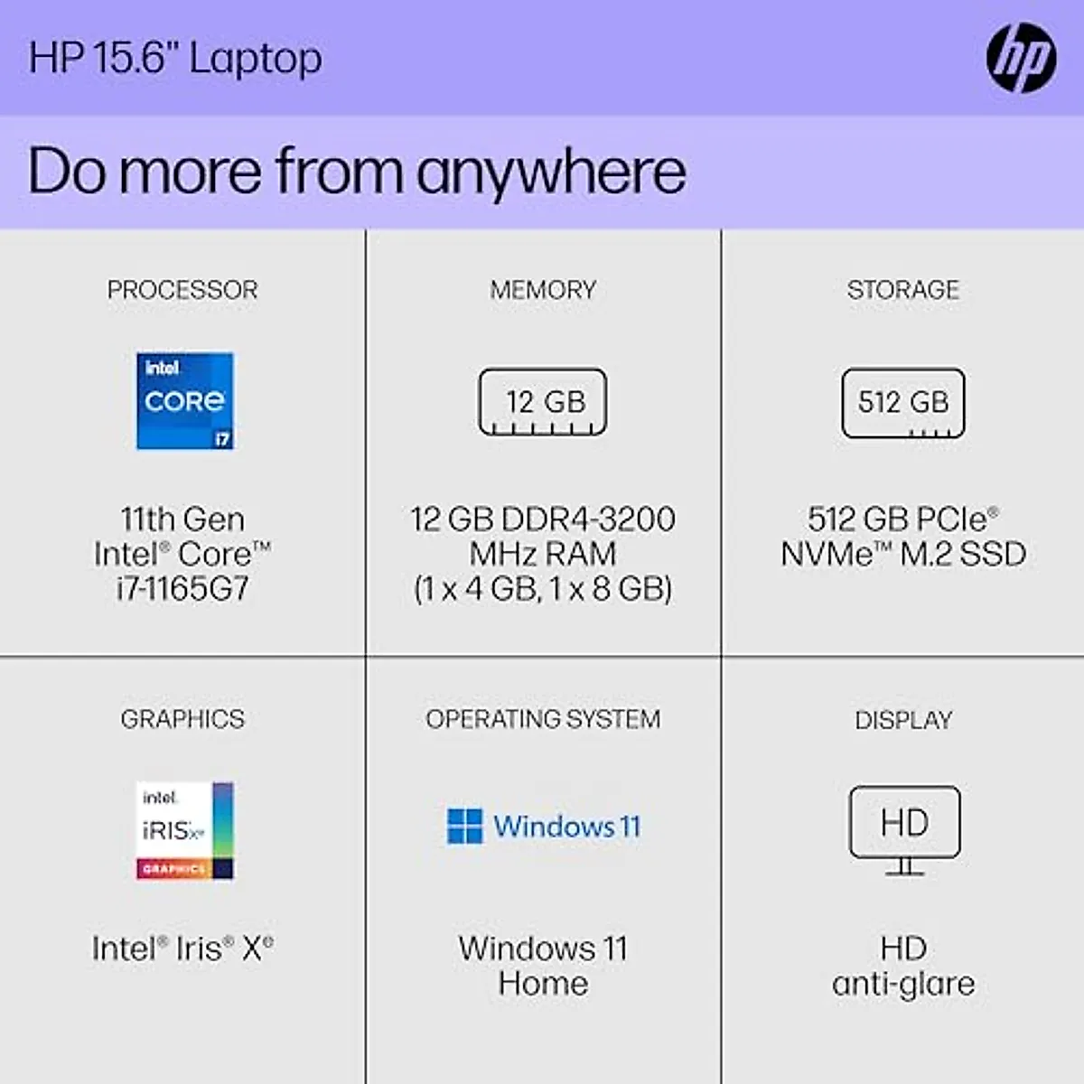 HP Laptop 15-dy2718nr, 11th Generation Intel® Core™ i7-1165G7, Intel® Iris® Xe Graphics, 12 GB DDR4, (15-dy2718nr, silver)