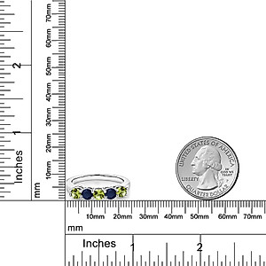 Gem Stone King 925 Sterling Silver Green Peridot and Blue Sapphire 5-Stone Wedding Anniversary Band Ring For Women (1.12 Cttw, Gemstone August Birthstone, Available In Size 5, 6, 7, 8, 9)