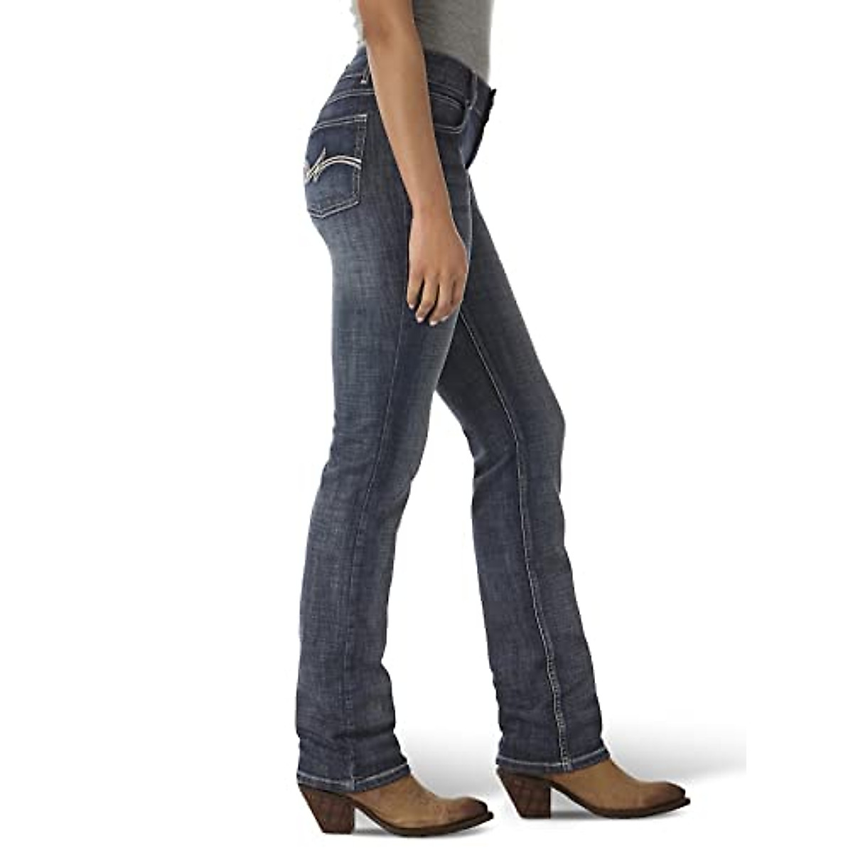 Wrangler Women's Western Mid Rise Stretch Straight Leg Jean, Dark Indigo, 11W x 30L