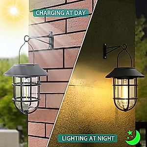 Upgrade Solar Outdoor Lights, Hanging Wireless Solar Lantern, Waterproof Solar Lights with Wall Mount Kit for Garden Patio Porch Fence Decor 2 Pack