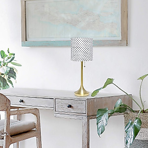 Simple Designs LT1076-GDD Tapered Fabric Drum Shade Table Lamp, Gold and Polka Dot