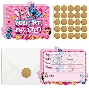 GOGOPARTY 20 Pcs Pink Invitation Cards, Birthday Party Invitation Cards With Sticker Labels, 20 Envelope Birthday Invitations for Kids Birthday Party Supplies
