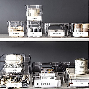 BINO | Stackable Storage Bins, Large - 4 Pack | The Stacker Collection | Clear Plastic Storage Bins | Organization and Storage Containers for Pantry & Fridge | Multi-Use Organizer Bins | BPA-Free