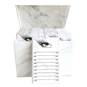 10 Layers Acrylic Eyelash Storage Box,Eyelash Holder Extension Tool,Makeup Organizer False Eyelashes Glue Pallet Holder, Grafting Eye lashes Close-Packed Display with 10 Pallets (Marble)