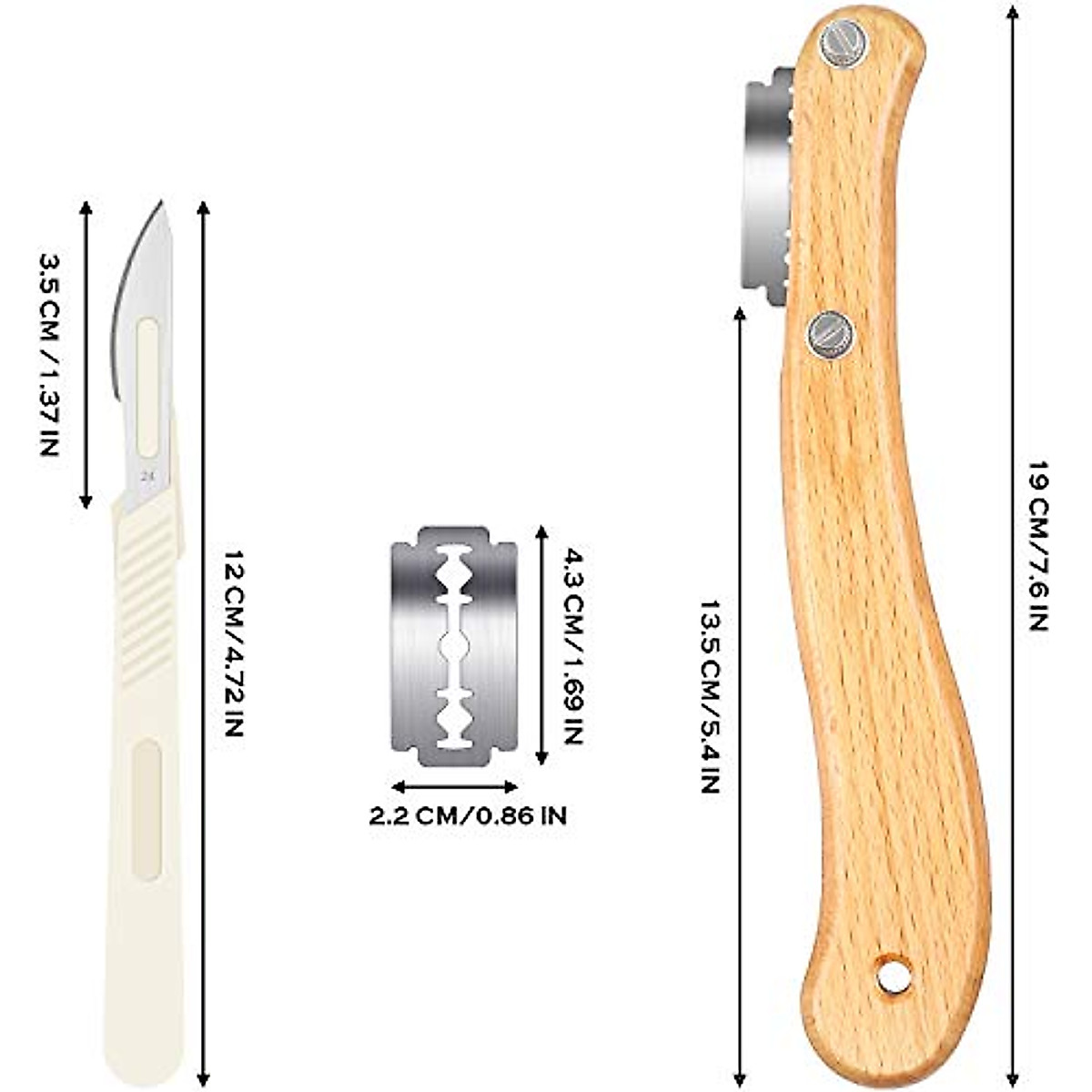 Bread Lame Knife with 10 Pieces Replaceable Blades Wooden Handle Lame Slashing Tool and 2 Pieces Dough Scoring Knife with Plastic Protective Cover for Making Bread Tool