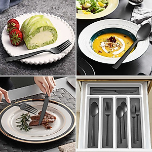 Homikit 20 Pieces Matte Black Silverware Set with Tray, Stainless Steel Flatware Cutlery for 4, Fancy Metal Eating Utensils Include Knife Forks Spoons, Nice Tableware for Home Party, Dishwasher Safe