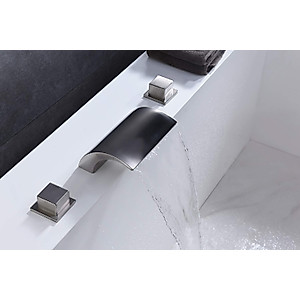 sumerain Roman Tub Faucets Brushed Nickel,Waterfall Spout for High Flow Rate,Include Valve and Trim Set