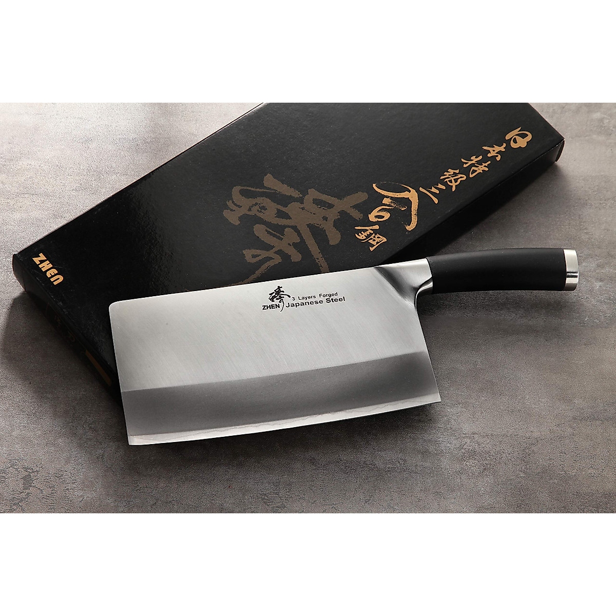 ZHEN Japanese VG-10 3-Layer forged High Carbon Stainless Steel Large Slicer Chopping chef Butcher Knife 8-inch, TPR handle