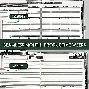 HARDCOVER Daily Leather Planner Weekly Monthly - 8.5x11 - Ensight Academic Planner Business Personal or Student - Pen Holder, Bookmark, Notes Pages, Thick Paper, July 2023 - June 2024 (Green)