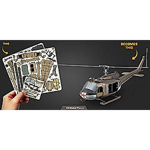 Fascinations Metal Earth UH-1 Huey Helicopter Color 3D Metal Model Kit Bundle with Tweezers