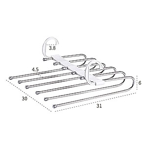 Pants Hangers,Stainless Steel 6 Layers Magic Pants Hanger Rack,White Foldable Pants Rack Hanger Multifunctional Multi Layer Pants Folding Trouser Hanging Rack