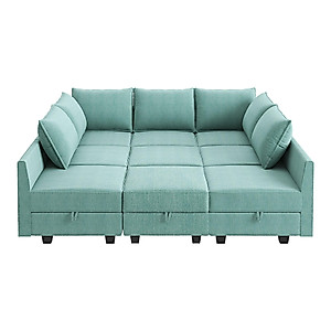 HONBAY Modular Sofa Sectional Sleeper Couch with Ottomans Reversible Sleeper Sectional Sofa Modular Couch with Storage, Aqua Blue
