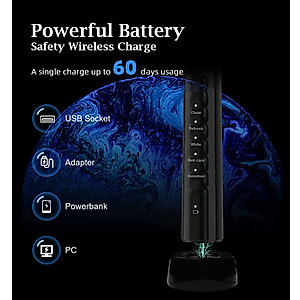 IntoCozy Sonic Electric Toothbrush Whitening Toothbrush with 2 Indicator Brush Heads for Adults and Teenagers, Wireless Charging, 5 Modes with Smart Timer, IPX7 Waterproof(Black)