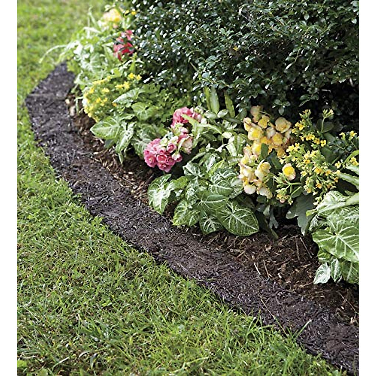 Plow & Hearth 55632 Recycled Rubber Permanent Garden Mulch Border, 120 L x 4.50 W, Black