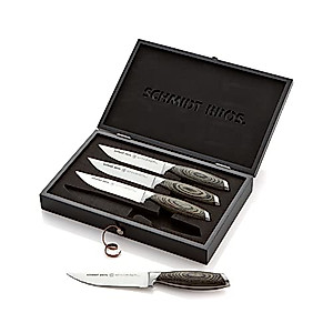 Schmidt Brothers -Bonded Ash 4-Piece Jumbo Steak Knife Set, High-Carbon German Stainless Steel Cutlery in a Wood Gift Box