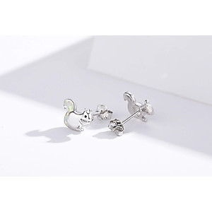 Squirrel Earrings 925 Sterling Silver Cute Opal Little Squirrel Earrings Hypoallergenic Stud Lovely Small Animal Jewelry Gift for Women Girlfriendr Teen Sensitive Ears