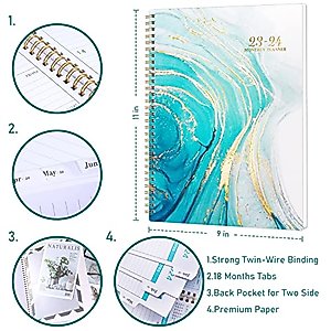 2023-2024 Monthly Planner/Calendar - Jul. 2023 - Dec. 2024, 18 Months Planner with Tabs & Note Pages, 9" x 11", Twin-Wire Binding and Two-Side Pocket, Perfect Organizer